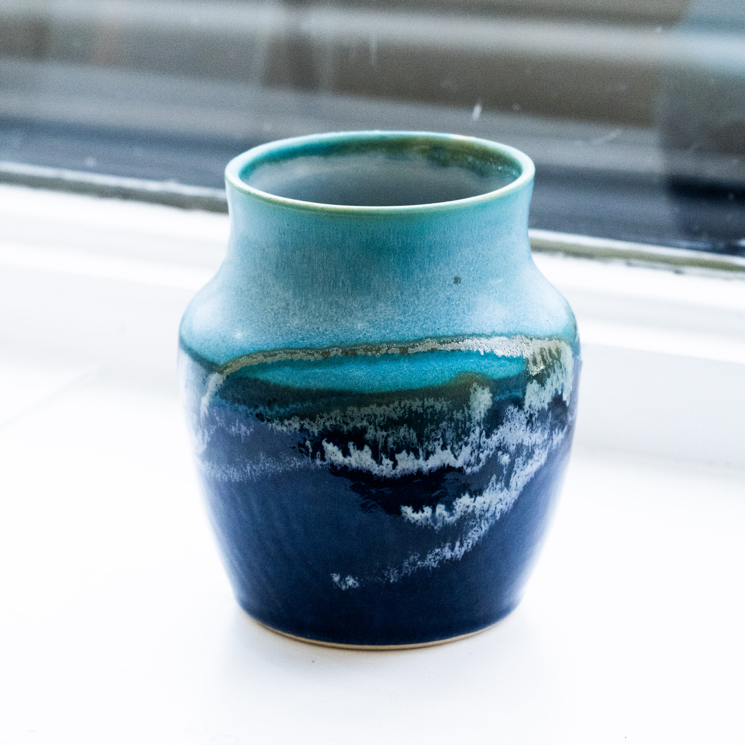 Deep Blue Golden Foamy Seas Vase - Cornish Art